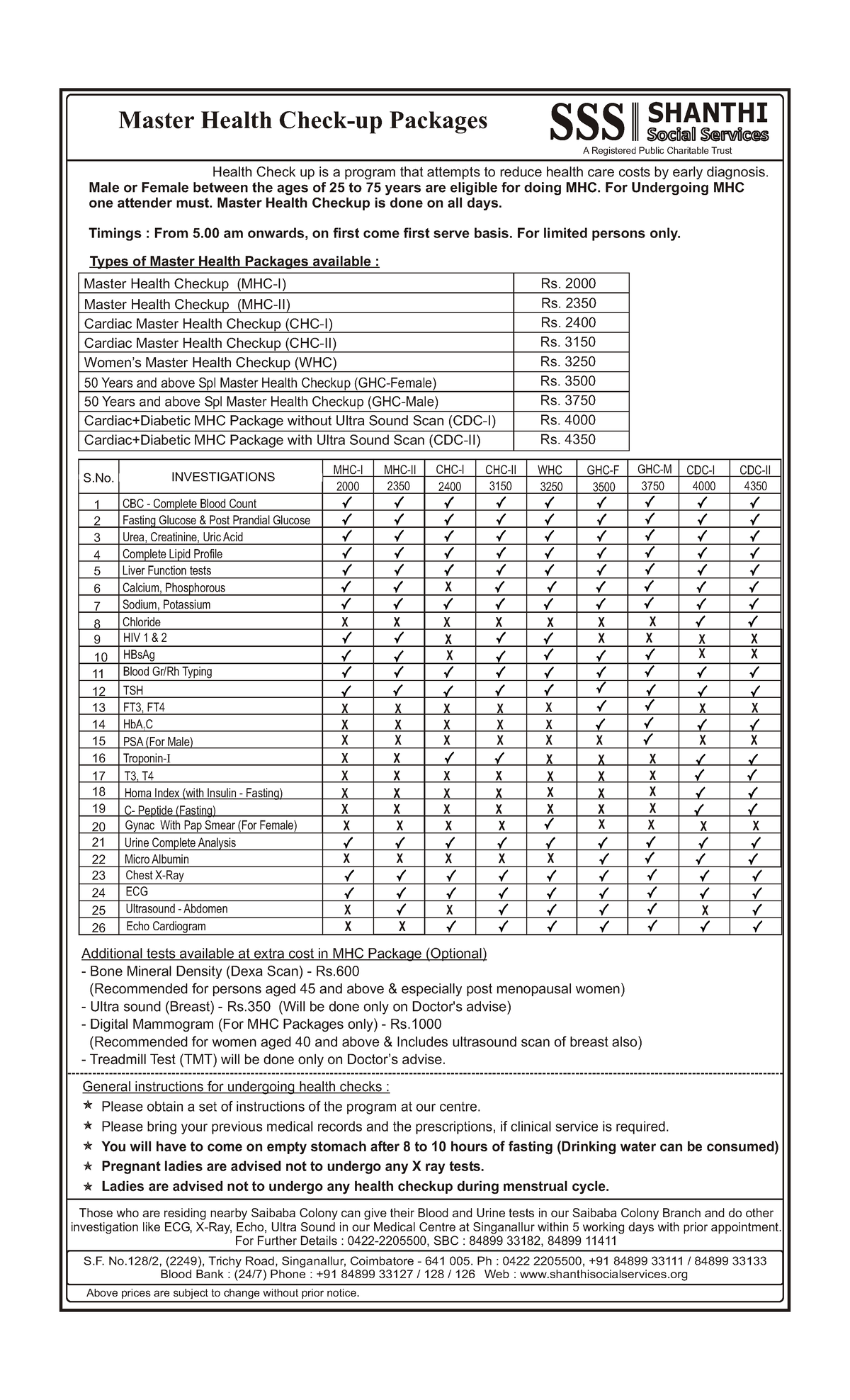 SSS Master Health Checkup - SHANTHI SSS Social ServicesSocial Services ...