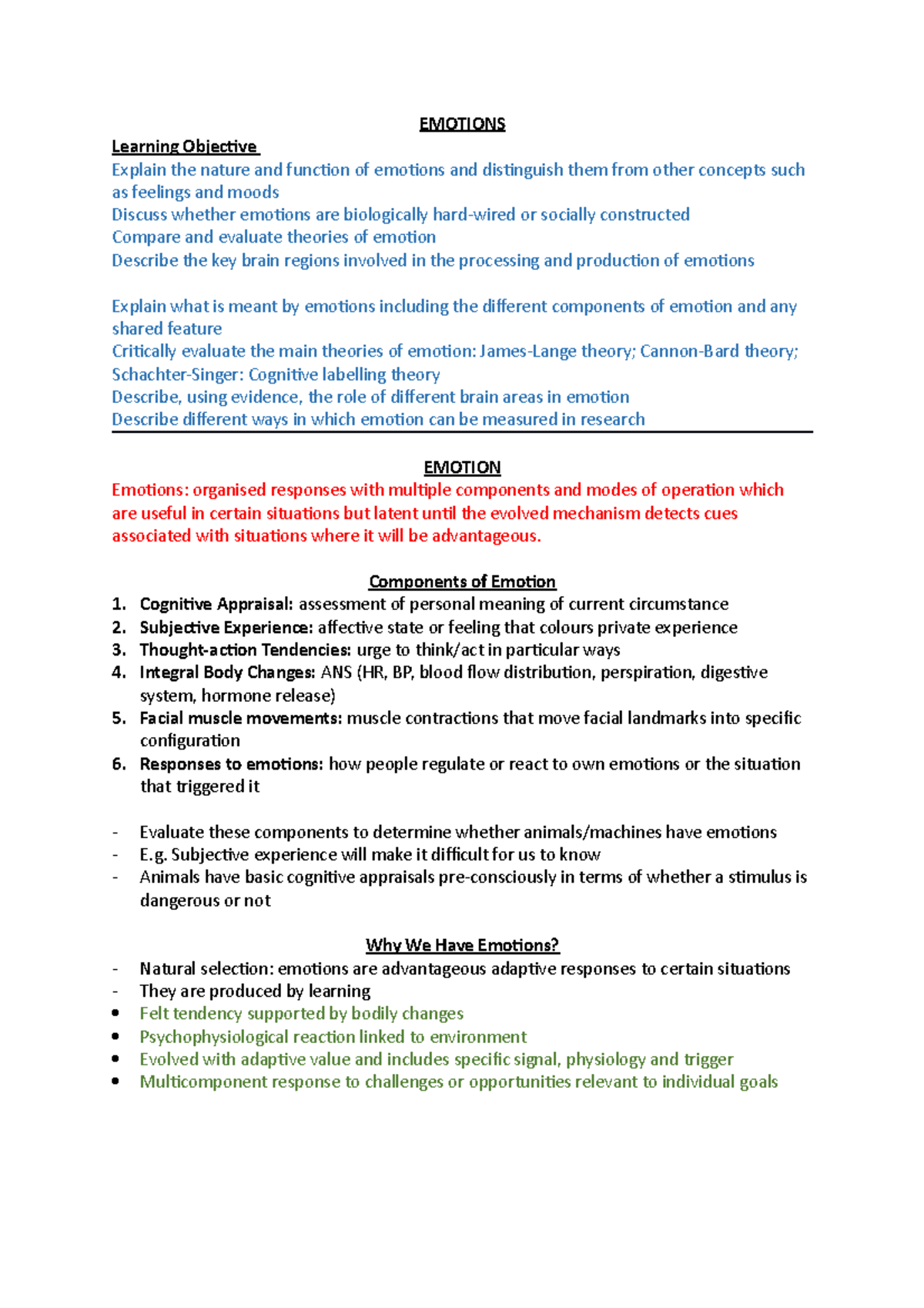 L10 Emotions - detailed notes - EMOTIONS Learning Objective Explain the ...