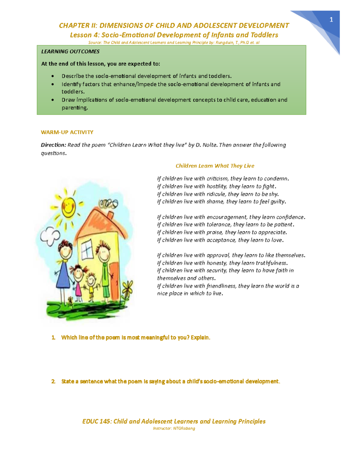 Chapter 2 Lesson 4 Socio Emotional Development - CHAPTER II: DIMENSIONS ...