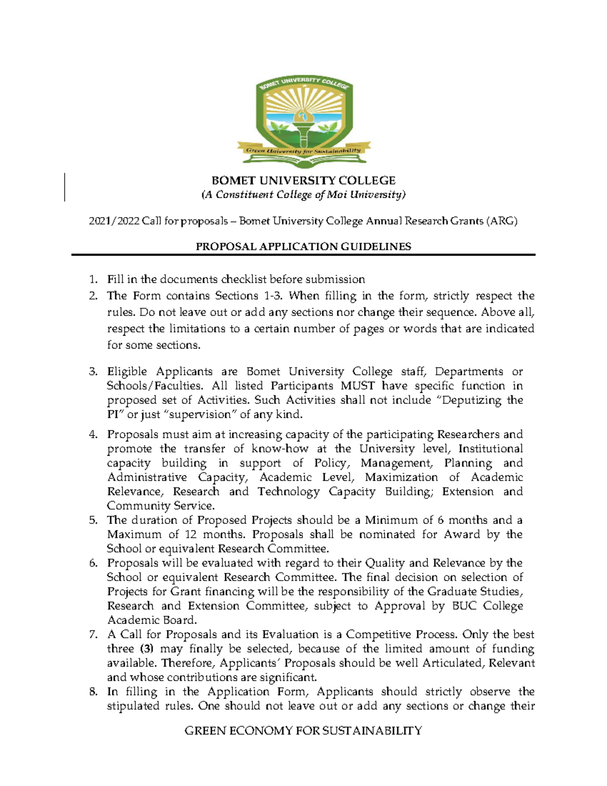 2.ARG Application Guidelines - BOMET UNIVERSITY COLLEGE (A Constituent ...