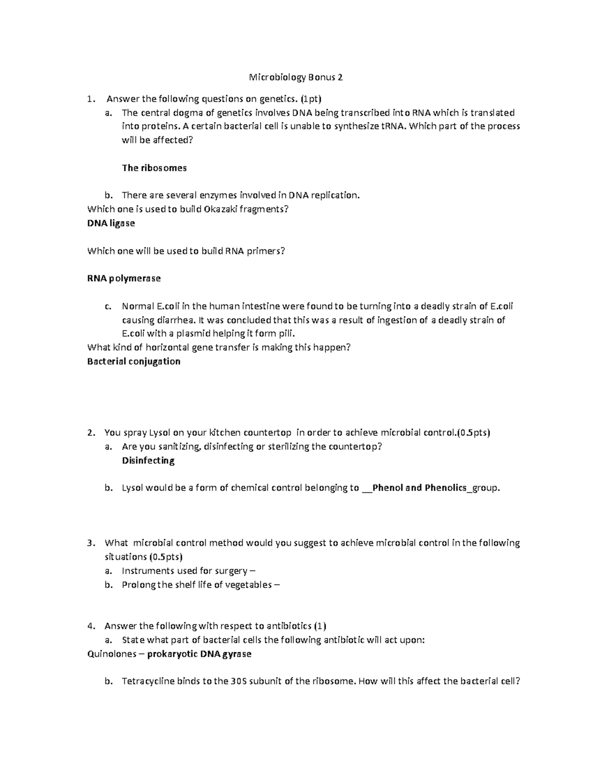 Microbiology Bonus 2 - Lecture notes 1-10 - Microbiology Bonus 2 Answer ...