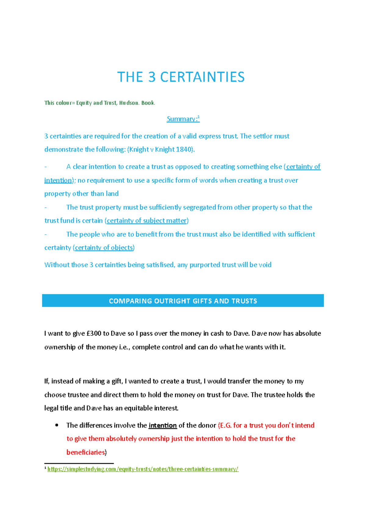 THE 3 Certainties - everything you need to know - THE 3 CERTAINTIES This colour= Equity and ...