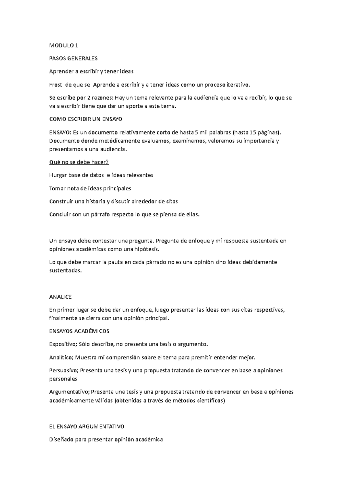 Modulo 1 al 5 - Ensayo argumentativo - MODULO 1 PASOS GENERALES ...