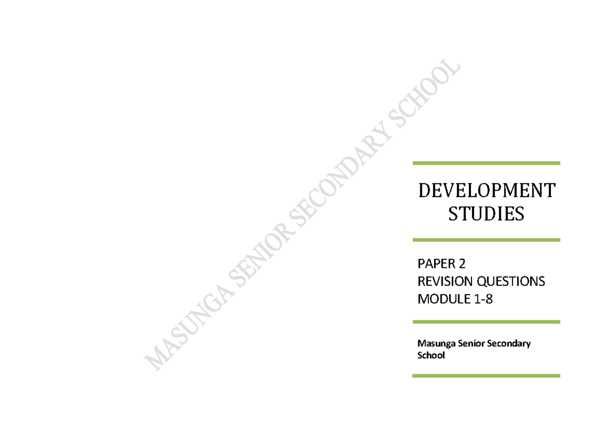Development Studies Paper two Revision Questions - Module 1-8 ...