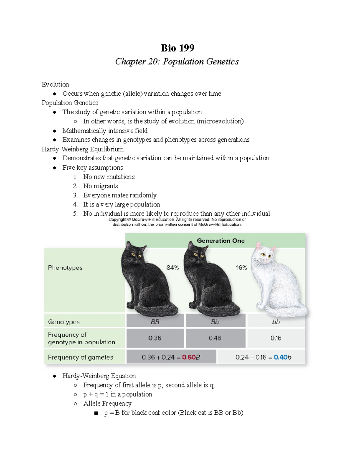 Bio 199 Unit 1: Chapter 20 - Population Genetics - Bio 199 Chapter 20 ...