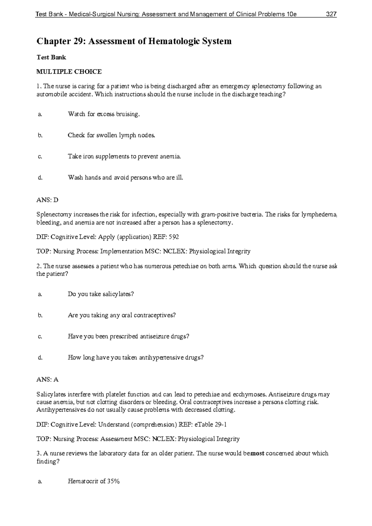 Chapter 29 Assessment of Hematologic System - Chapter 29: Assessment of ...