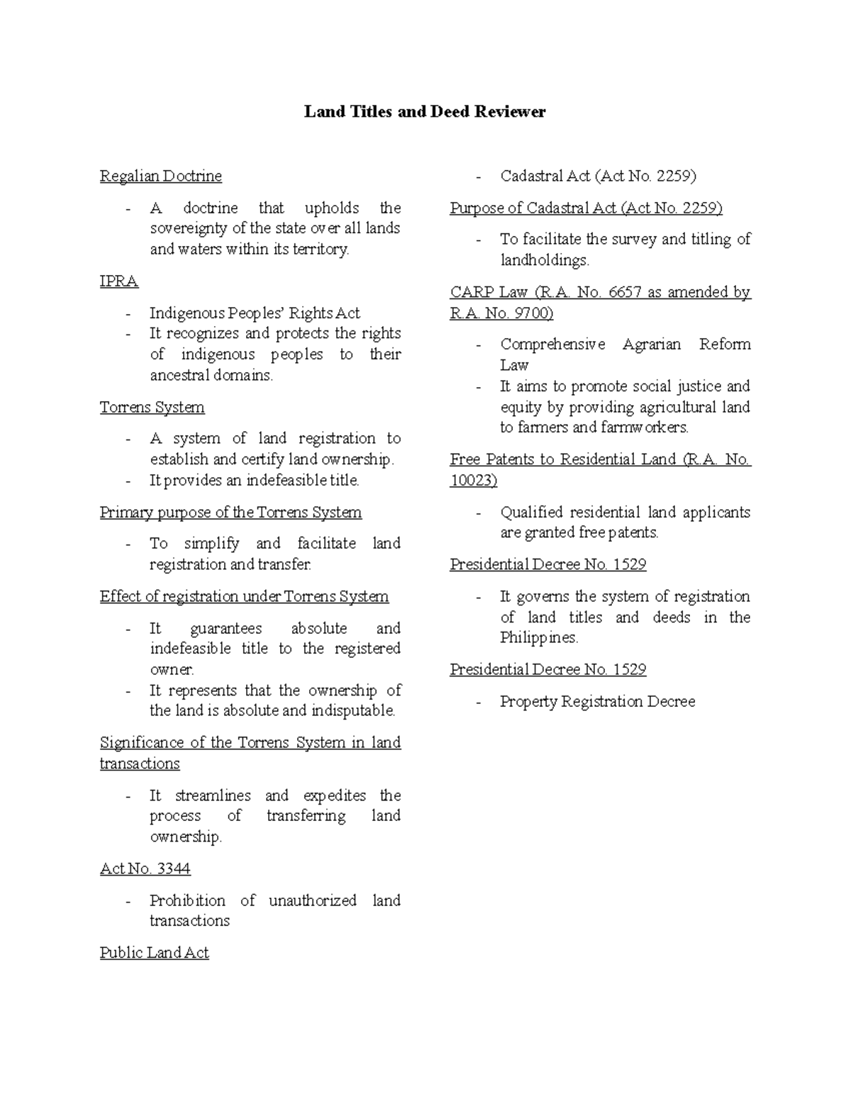 Land Titles and Deed Reviewer - Land Titles and Deed Reviewer Regalian ...