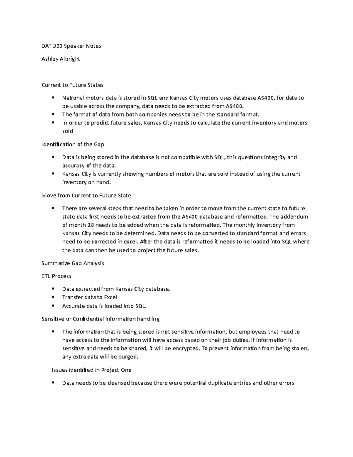 DAT 300 Speaker Notes Ashley Albright - DAT 300 Speaker Notes Ashley ...