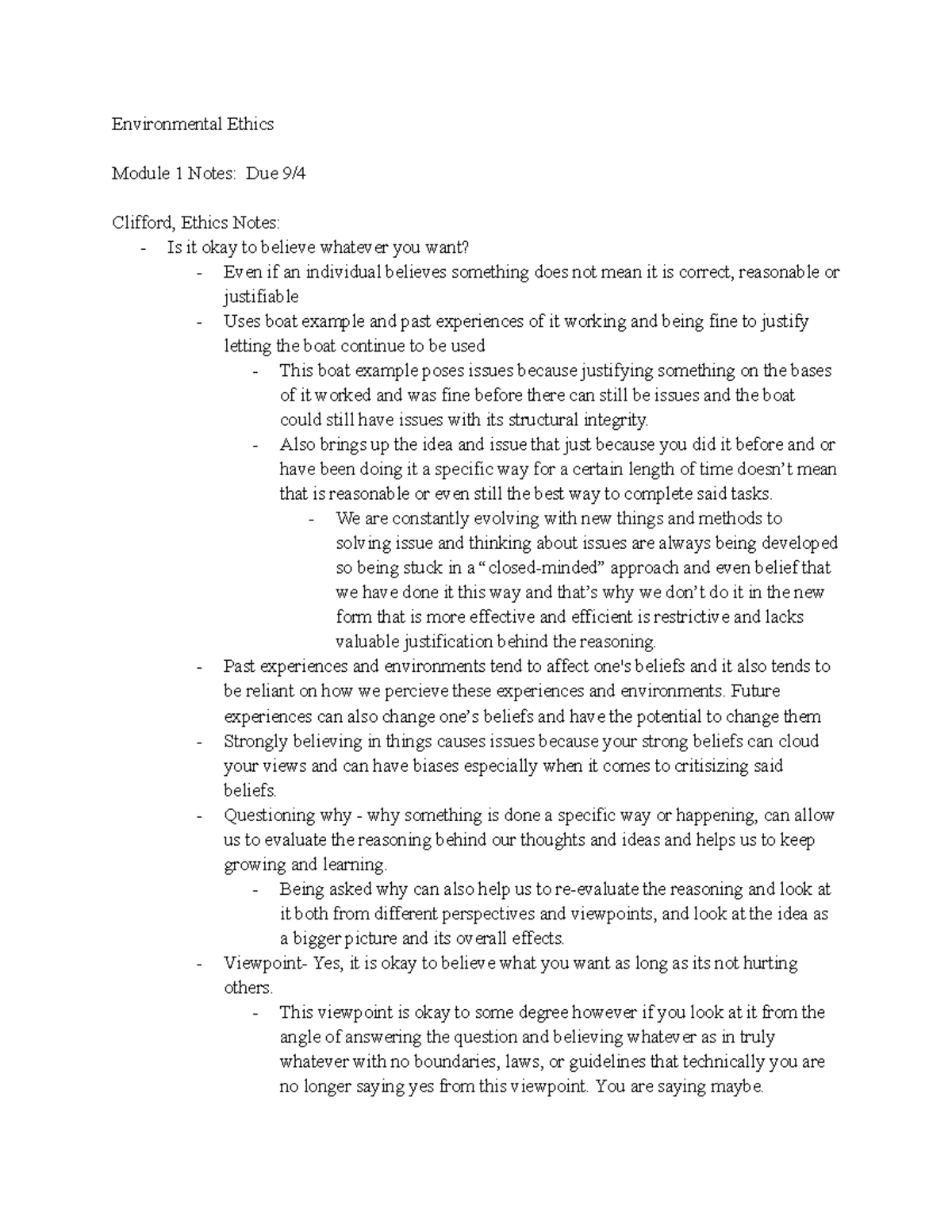 PHI 232 Module 1 Notes - Environmental Ethics Module 1 Notes: Due 9 ...