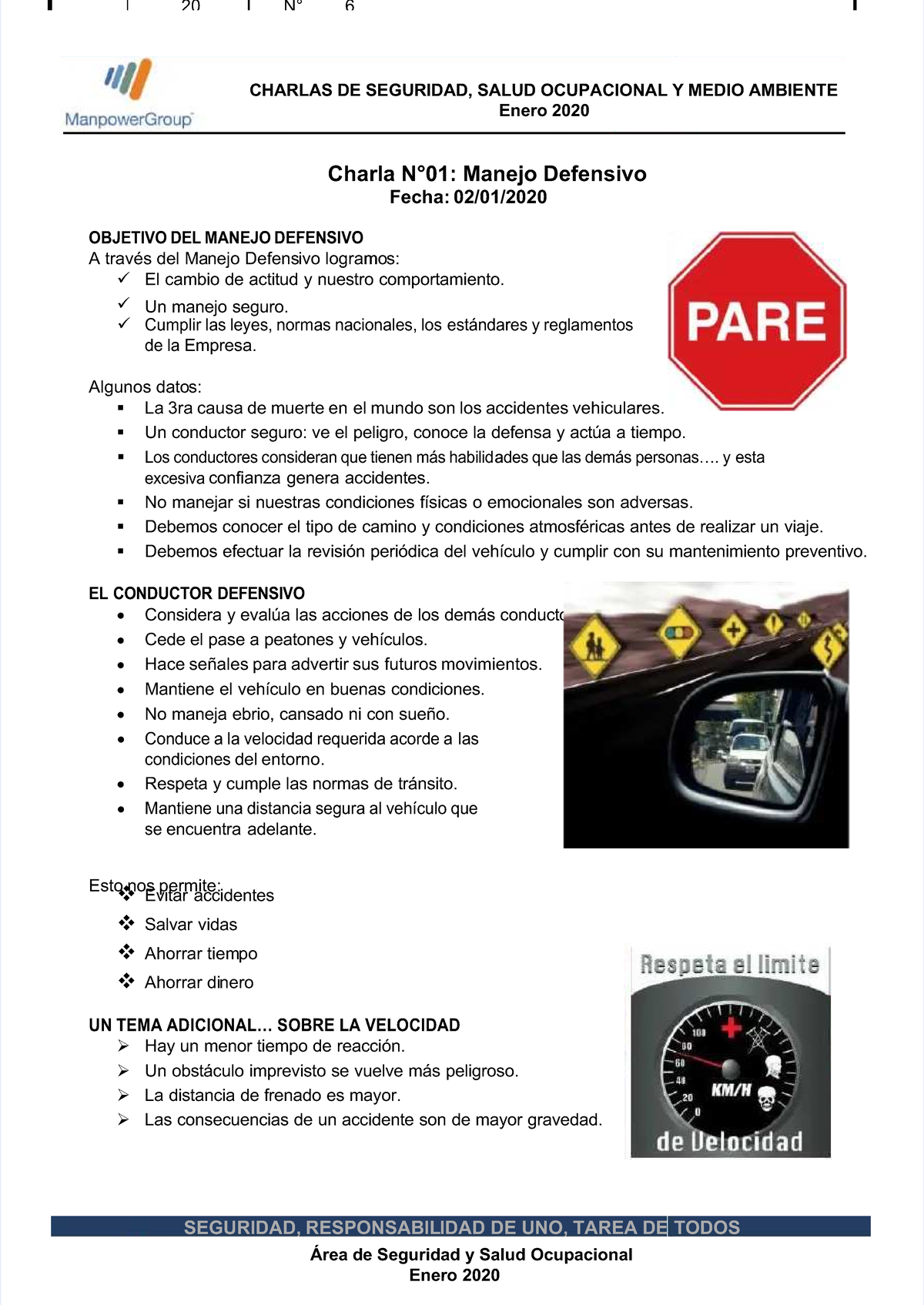 Programacion DE Charlas Diarias - Diciembre - 2020 N°N° 66 CHARLAS DE SEGURIDAD, SALUD ...
