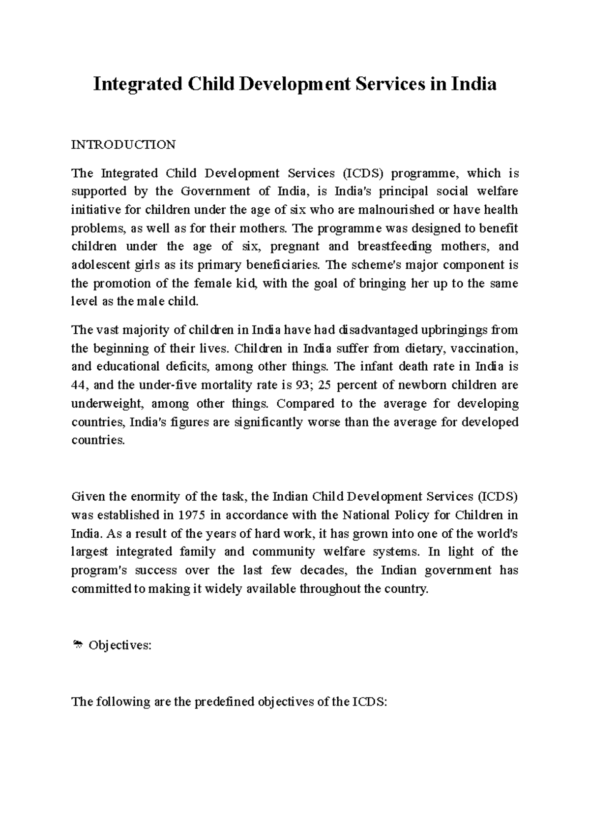 Integrated Child Development Services in India - Integrated Child ...