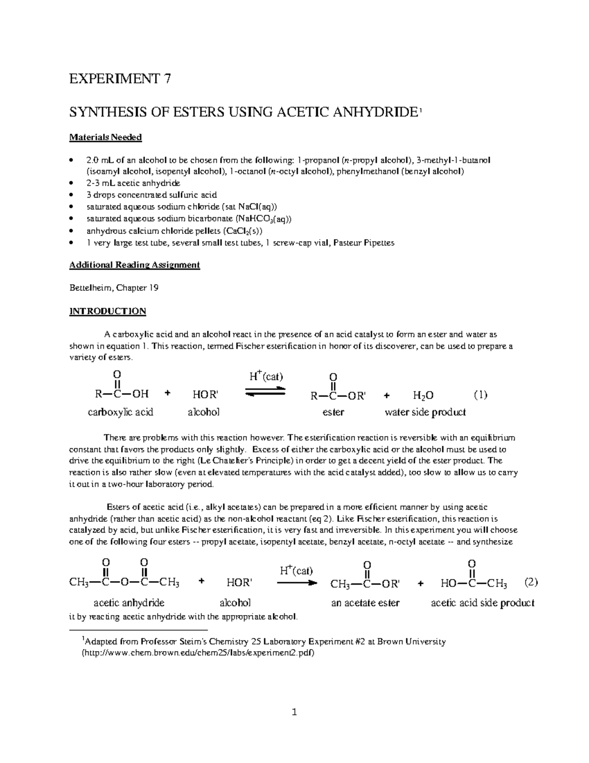 210expt7 - lab report - EXPERIMENT 7 SYNTHESIS OF ESTERS USING ACETIC ...