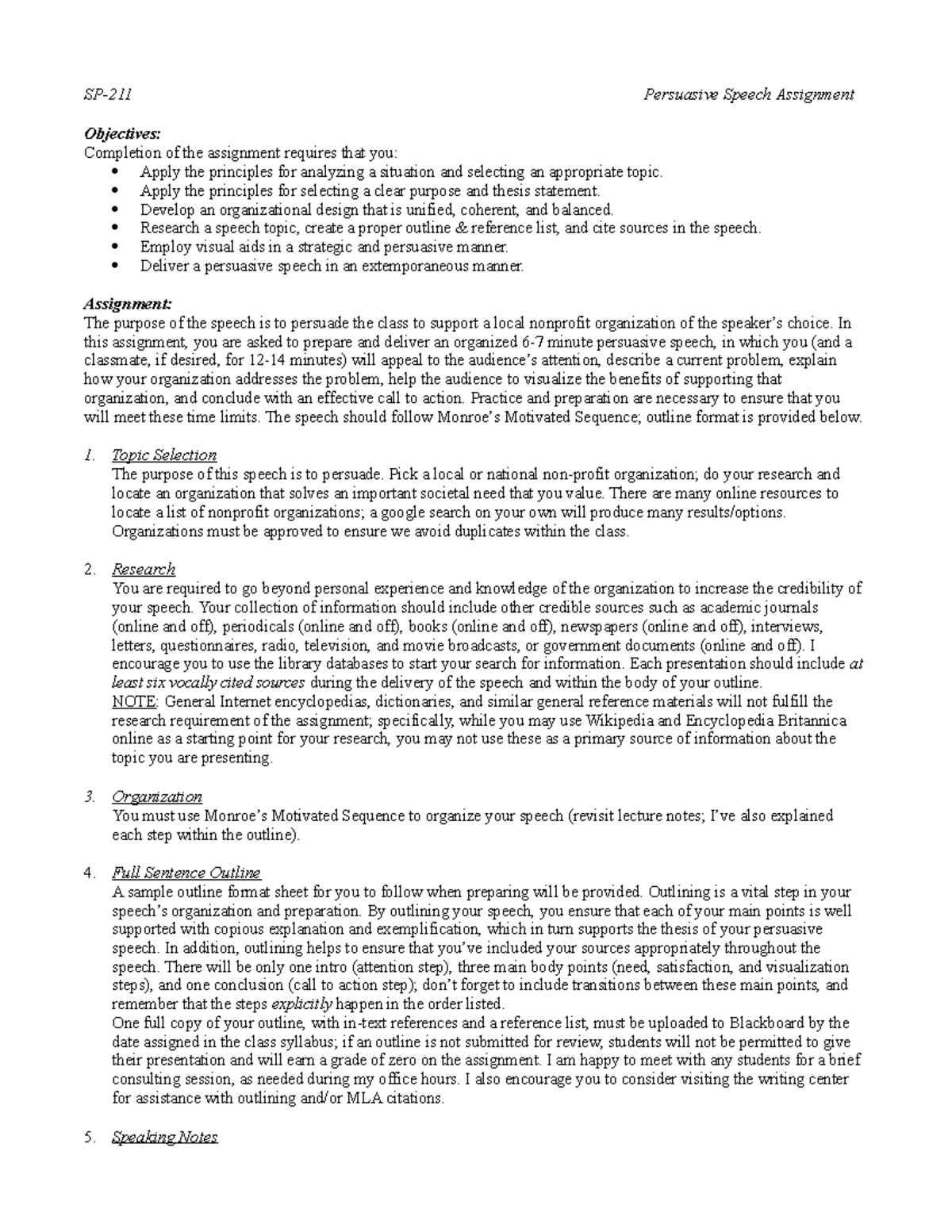 Persuasive Assignment Fa19 - SP-211 Persuasive Speech Assignment ...
