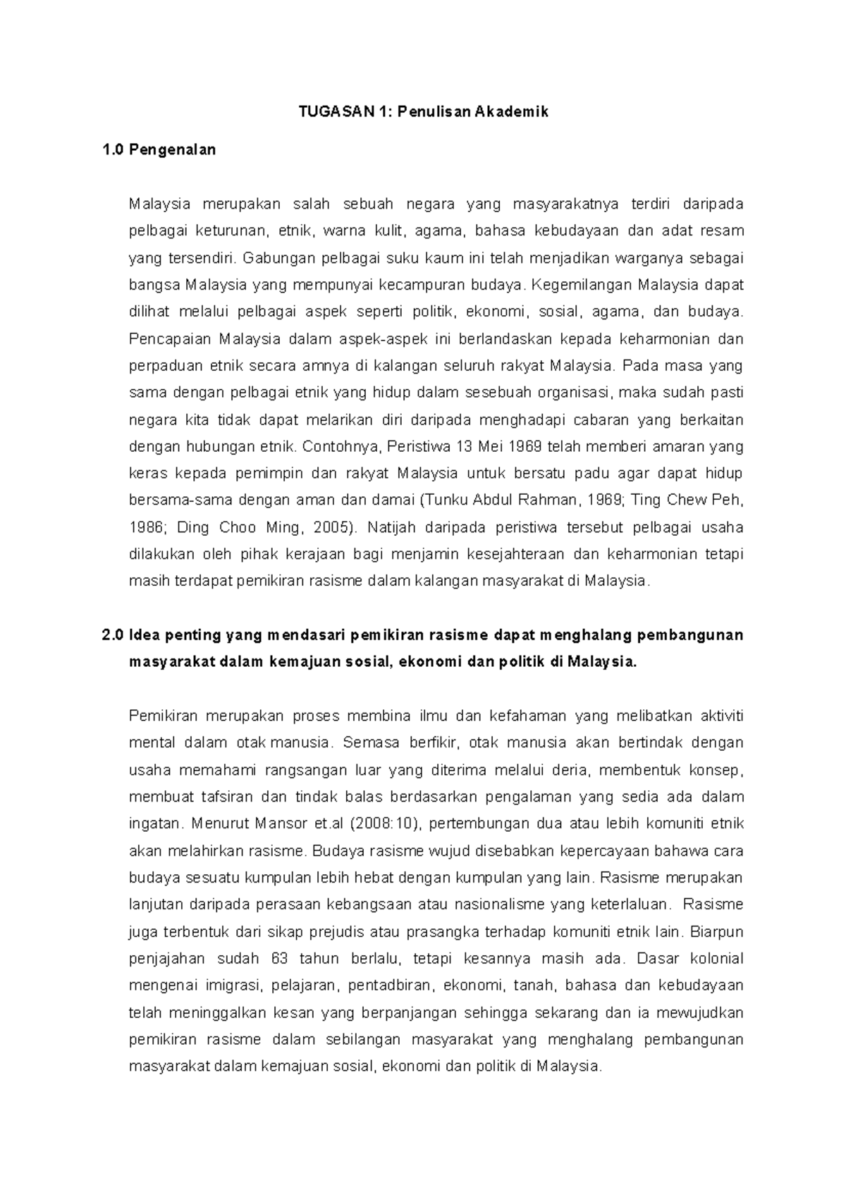 Tugasan 1 - TUGASAN 1: Penulisan Akademik 1 Pengenalan Malaysia ...