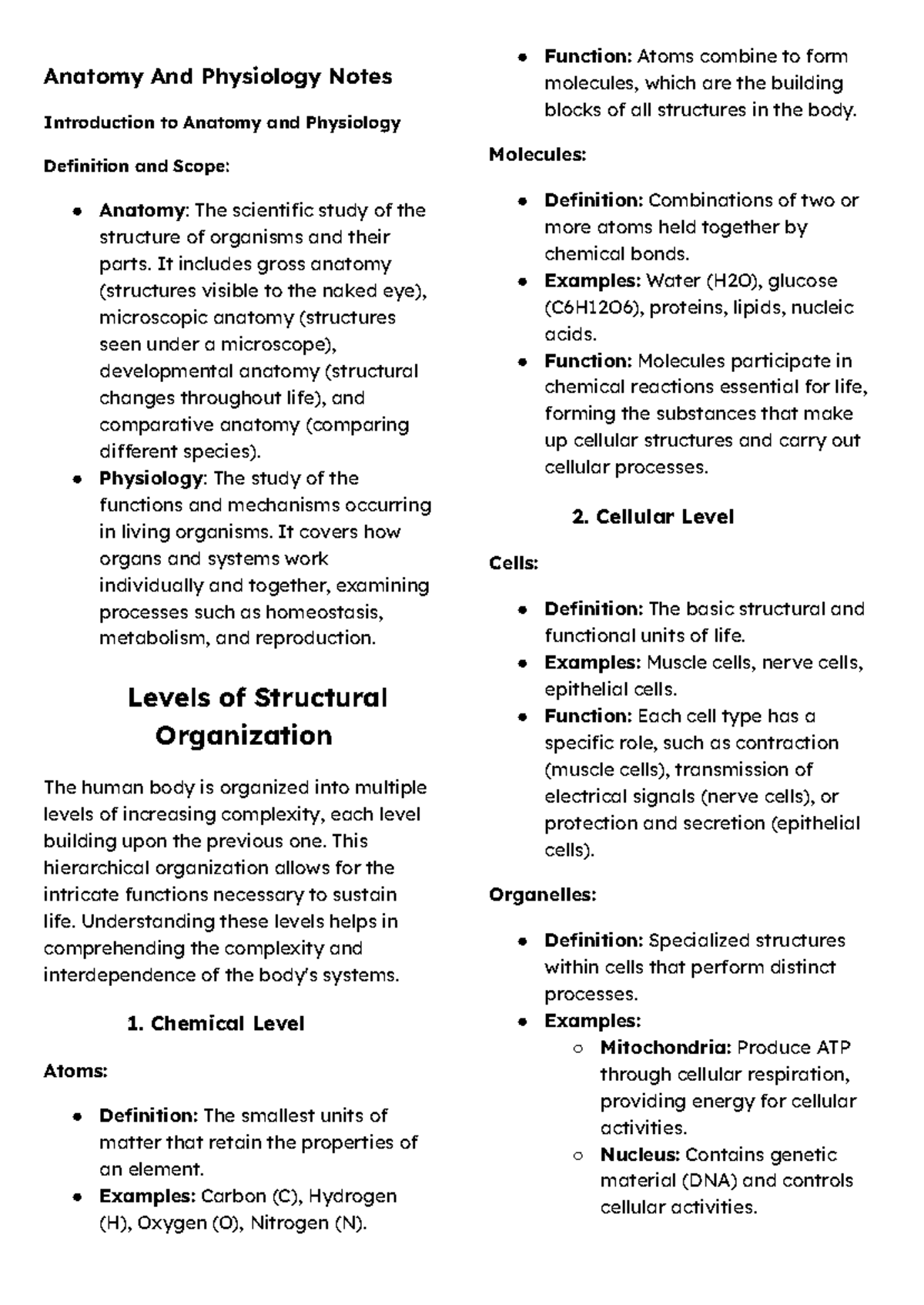 Sample Anatomy And Physiology Notes - Anatomy And Physiology Notes ...