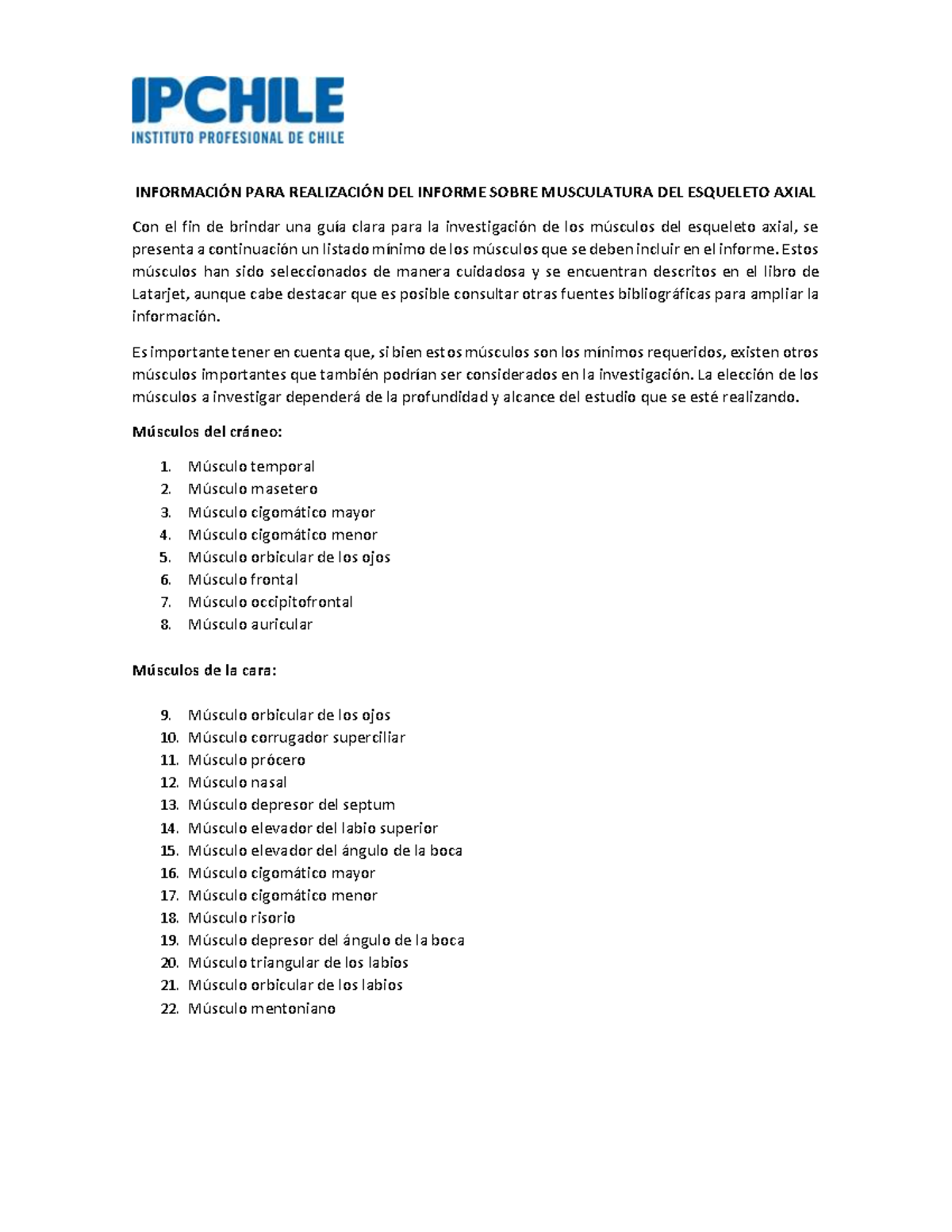 Listado DE Músculos PARA LA Realización DEL Informe Sobre Esqueleto ...