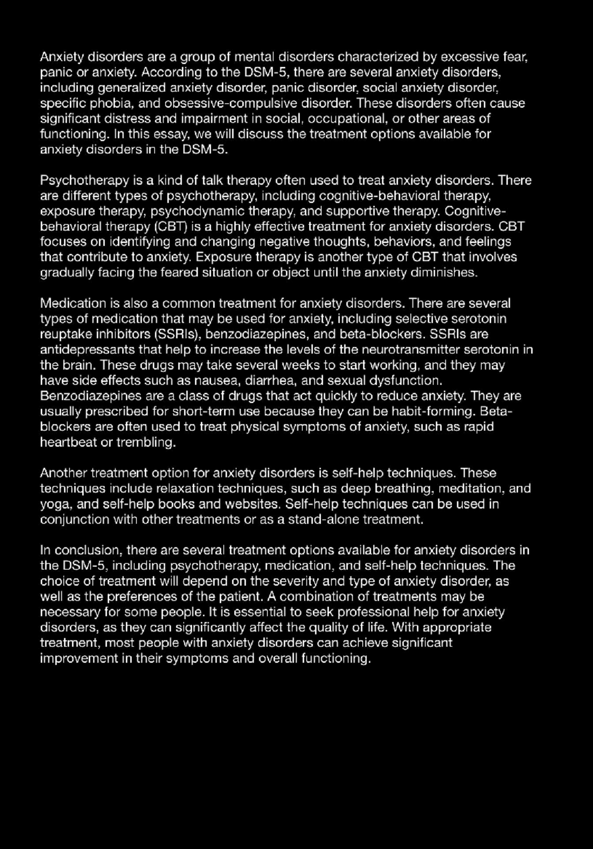 Treatment of Anxiety Disorders - An Essay - PSY4034 - Studocu