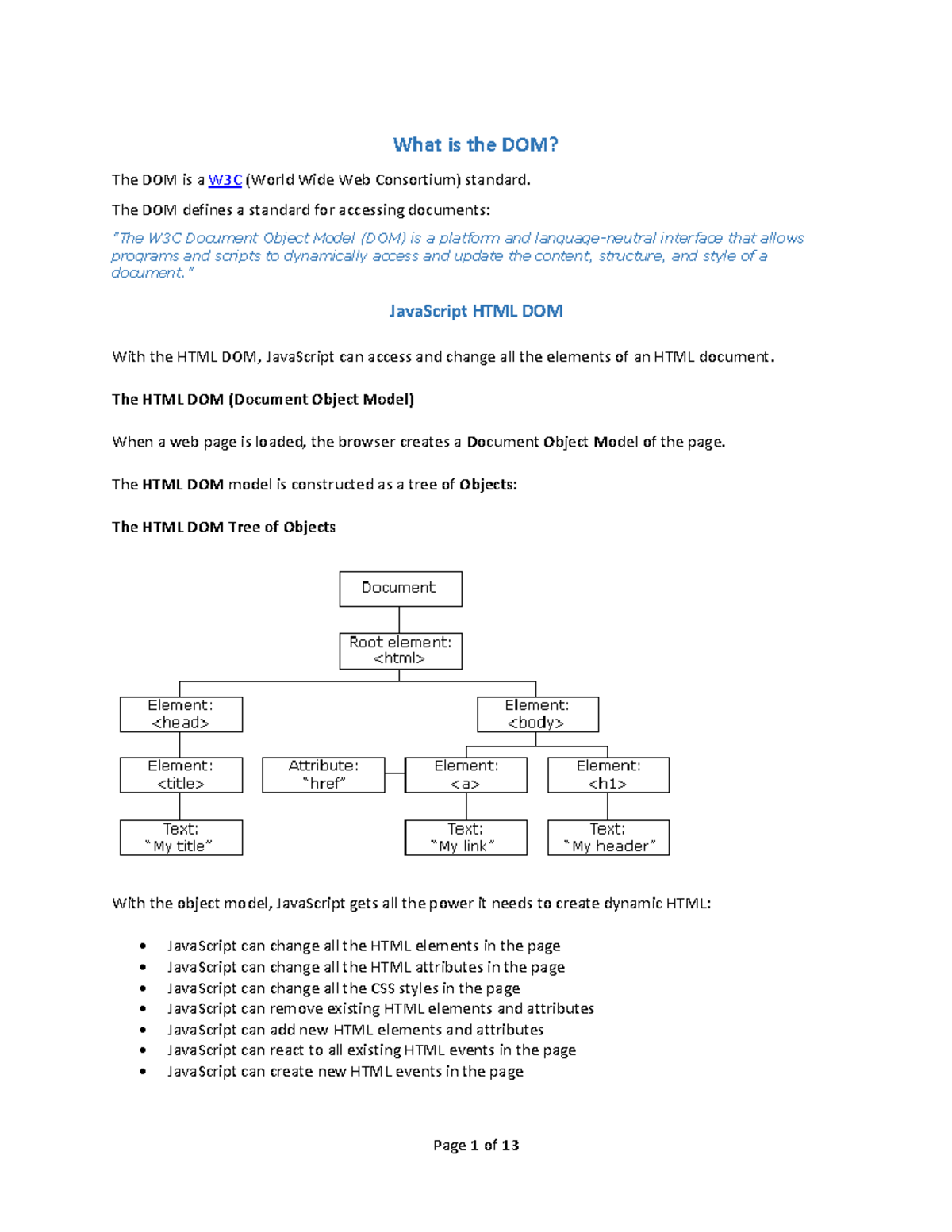 Java Script HTML DOM - clear alevel ICT notes - What is the DOM? The ...