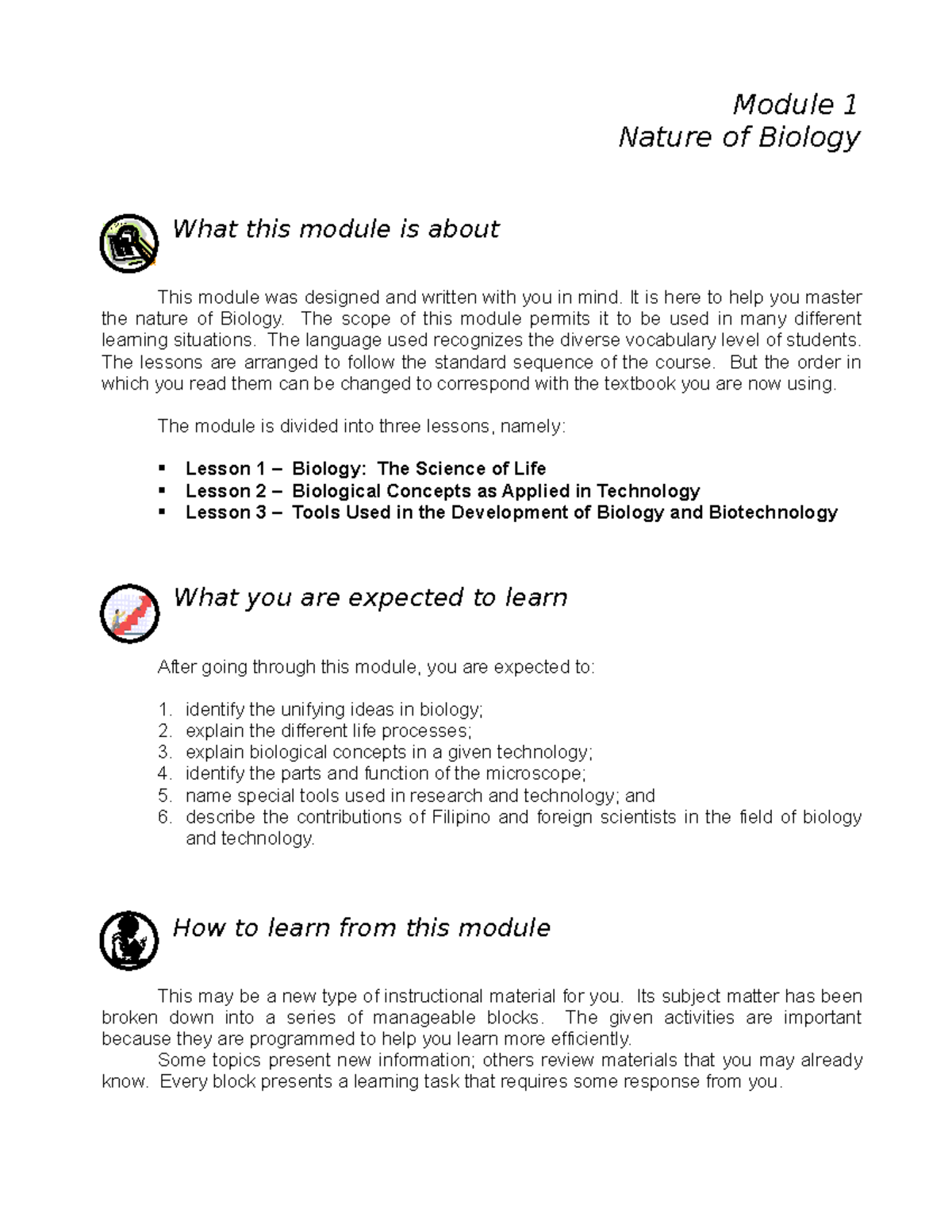 Biology M1 Nature of Biology - Module 1 Nature of Biology What this ...