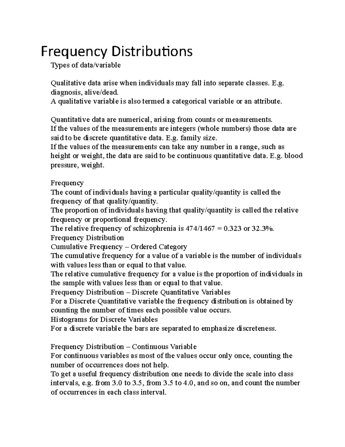 Frequency Distributions part 2 notes - Frequency Distributions Types of ...