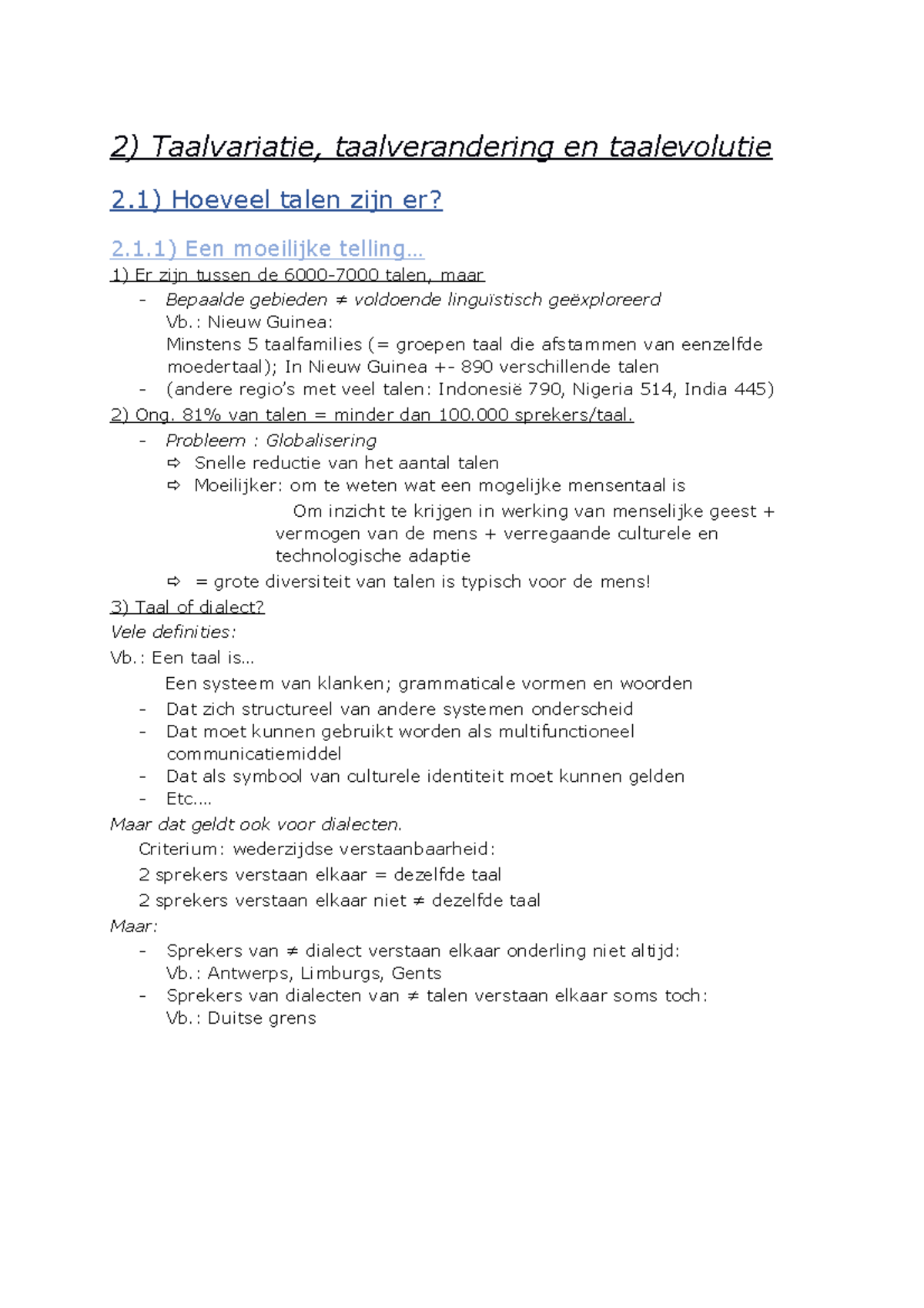 Samenvatting hoorcollege 2+3 TW - 2) Taalvariatie, taalverandering en ...