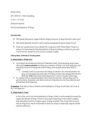 Demonstrative Speech Outline - Outline: Hailey Silvia, SPC2608 (4) 11AM ...