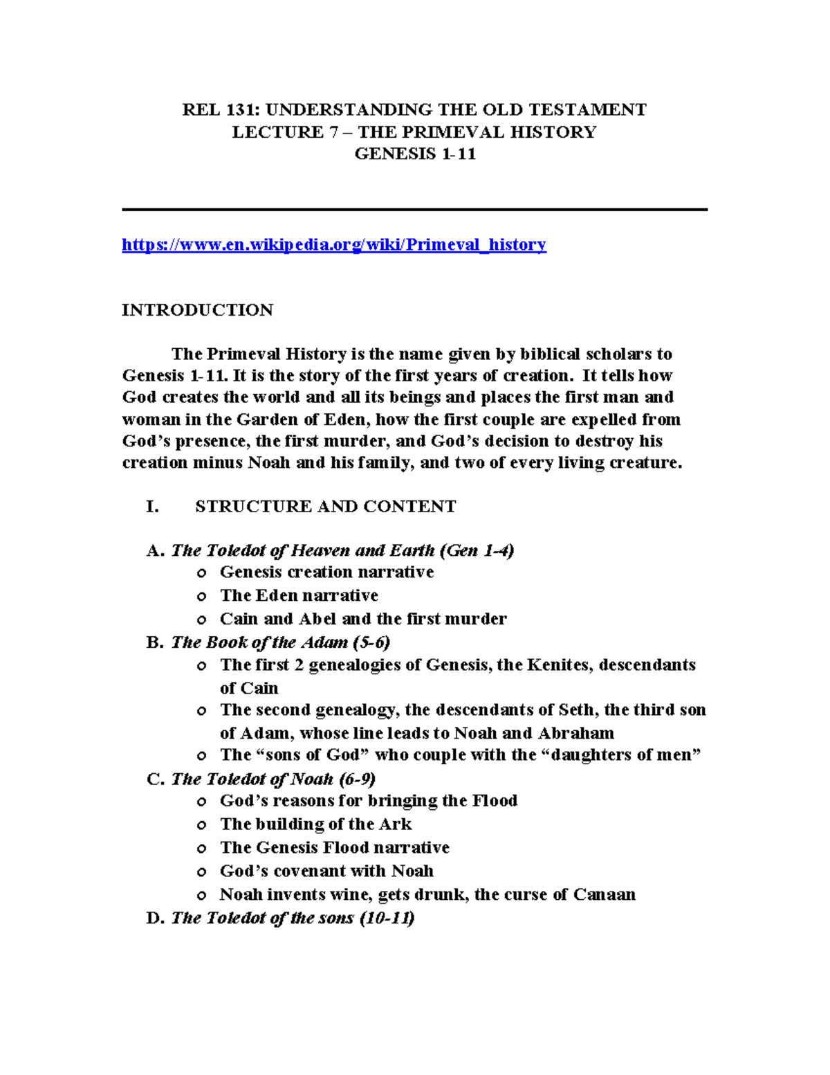 REL 131 Primeval History - REL 131: UNDERSTANDING THE OLD TESTAMENT ...