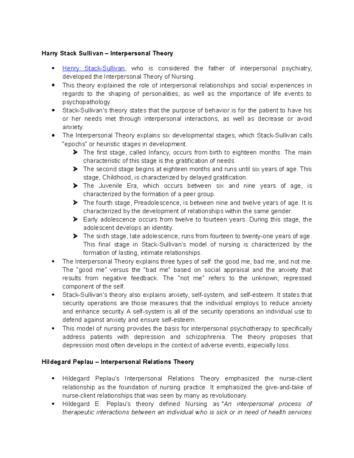 Topic Analysis - for nurses - Harry Stack Sullivan – Interpersonal ...
