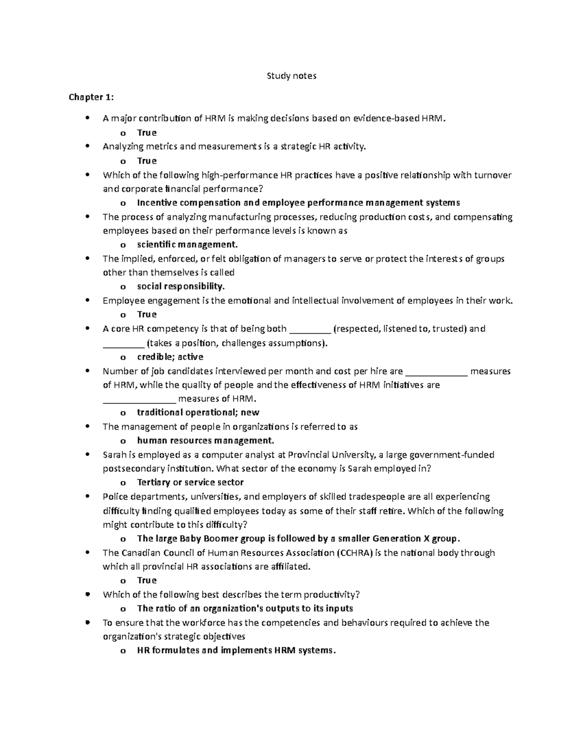 HR Study notes midterm - Study notes Chapter 1: A major contribution of ...