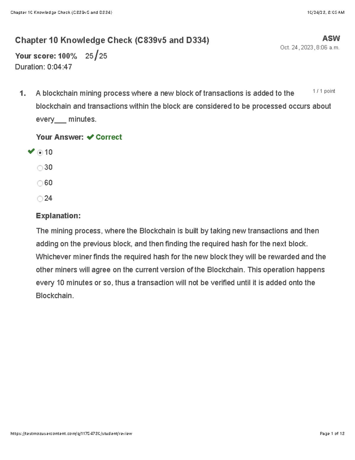 Chapter 10 Knowledge Check (C839 v5 and D334) - ASW Oct. 24, 2023, 8:06 a. Chapter 10 Knowledge ...