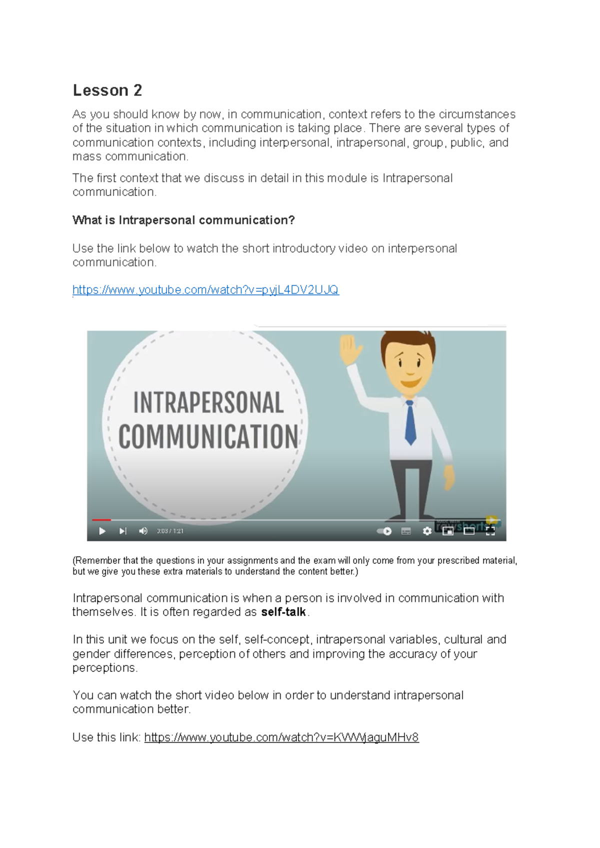 Lesson 2 - Intrapersonal communication - Lesson 2 As you should know by ...