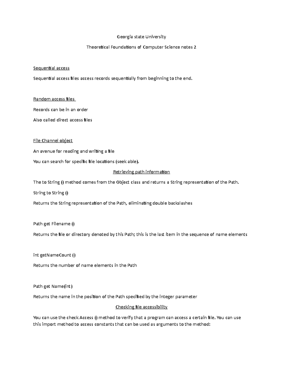 Theoretical Foundations of Computer Science notes 2 - Georgia state ...