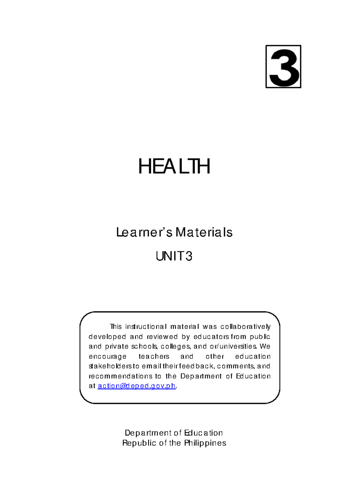 Health 3. Unit 3 Learner's Material - HEALTH Learner’s Materials UNIT 3 ...