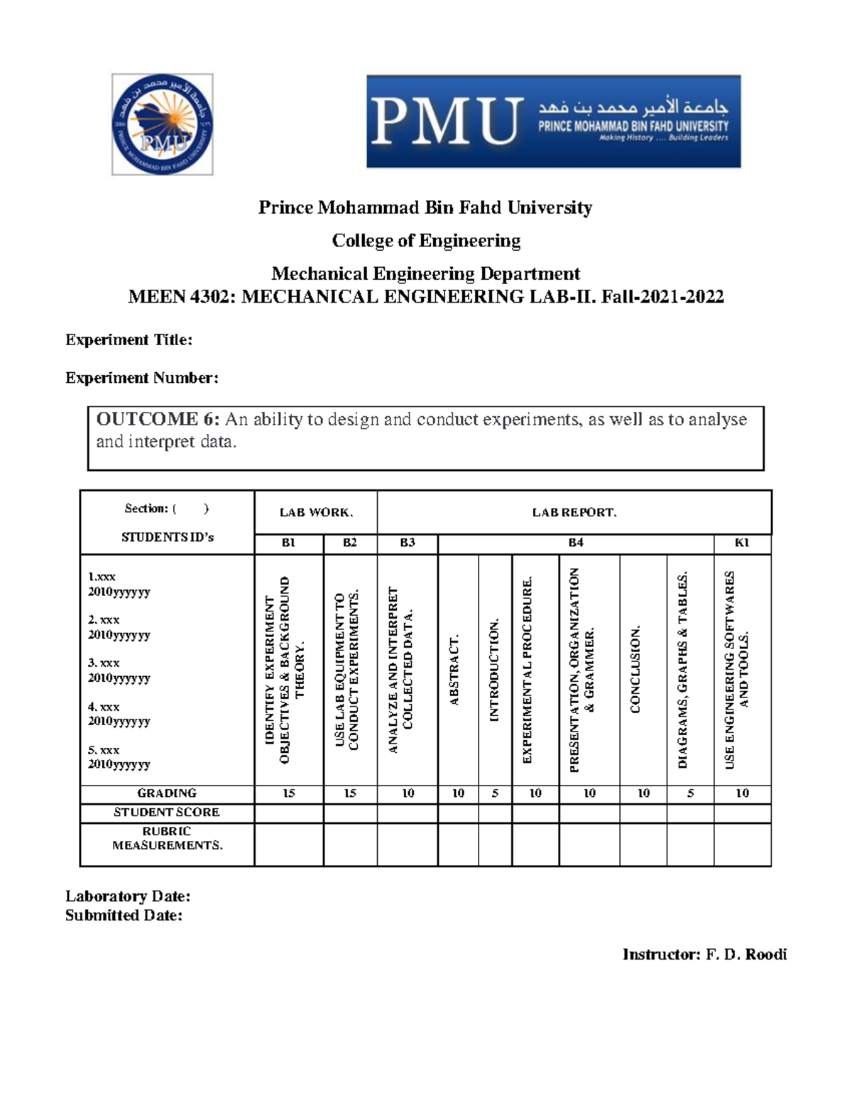 Lab Report Template - Prince Mohammad Bin Fahd University College Of