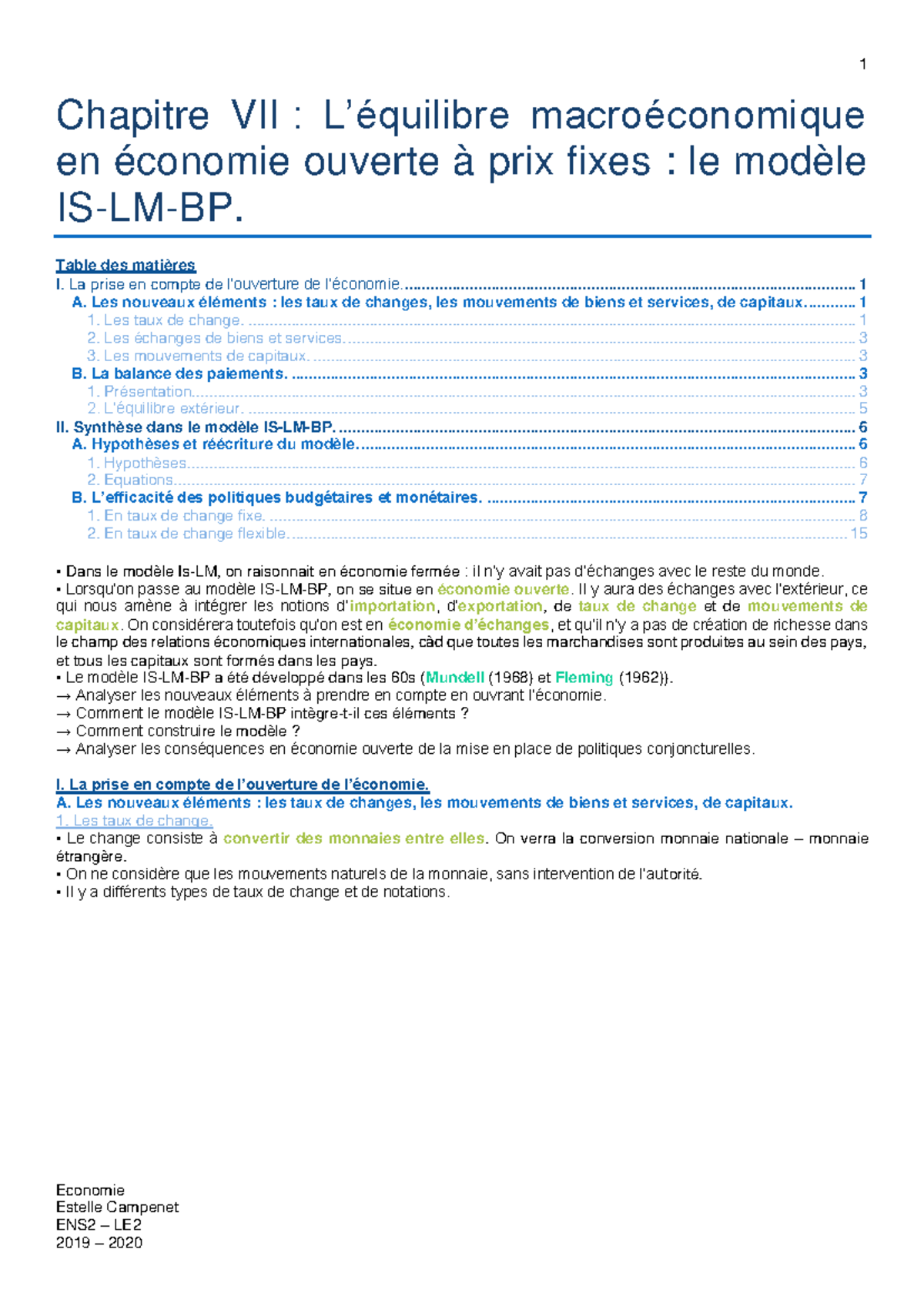 Chapitre VII, Le modèle IS-LM-BP - Cours - Economie Estelle Campenet ...