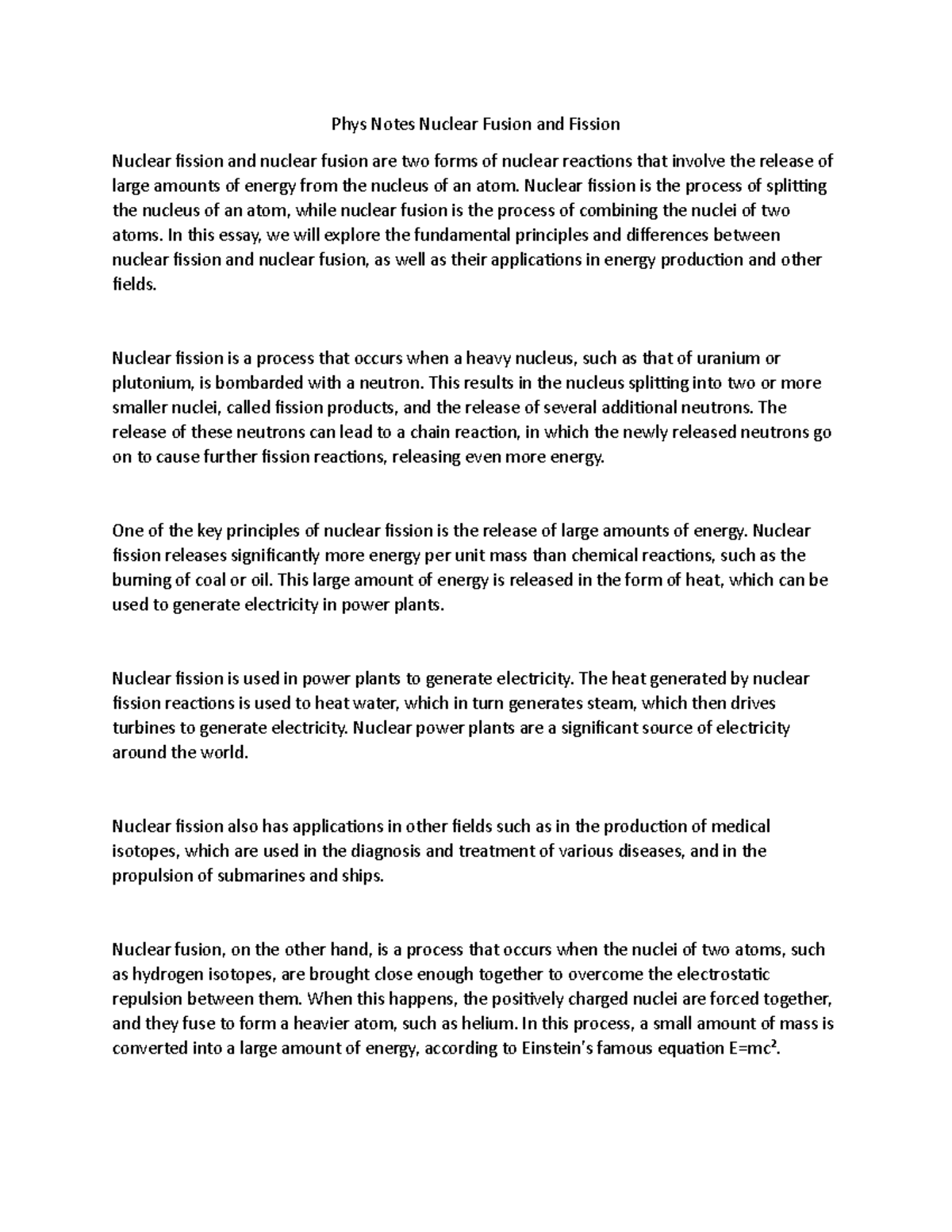 Phys Notes Nuclear Fusion and Fission - Nuclear fission is the process ...