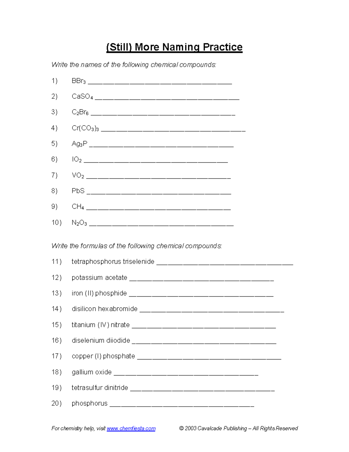 4 Naming Practice 2007 - For chemistry help, visit chemfiesta © 2003 ...