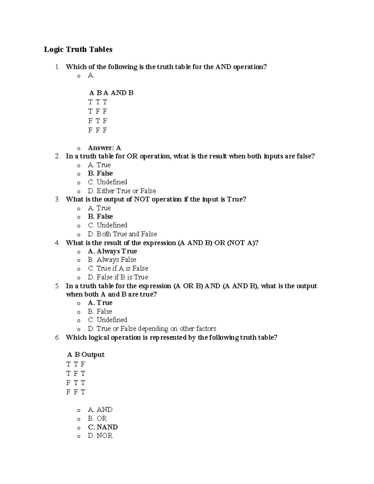 Logic Truth Tables - Okay - Logic Truth Tables 1. Which of the ...