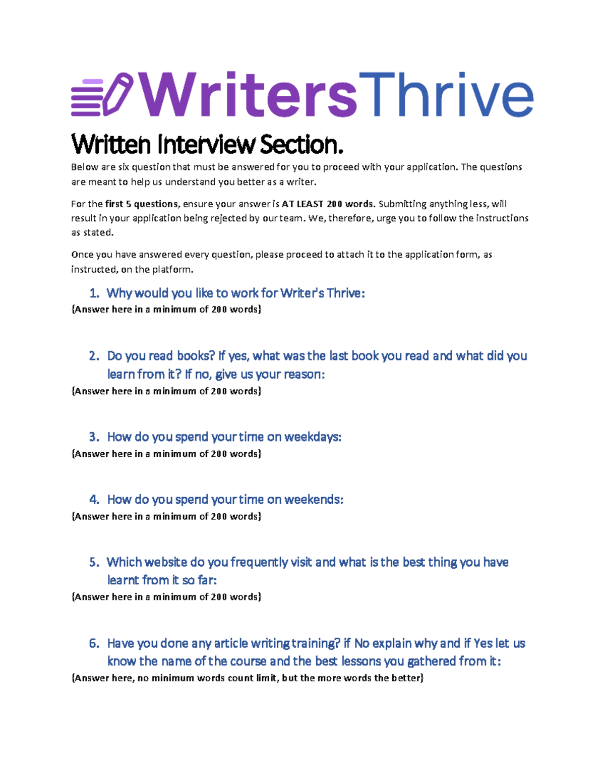 Writers Thrive merged document - Written Interview Section. Below are ...