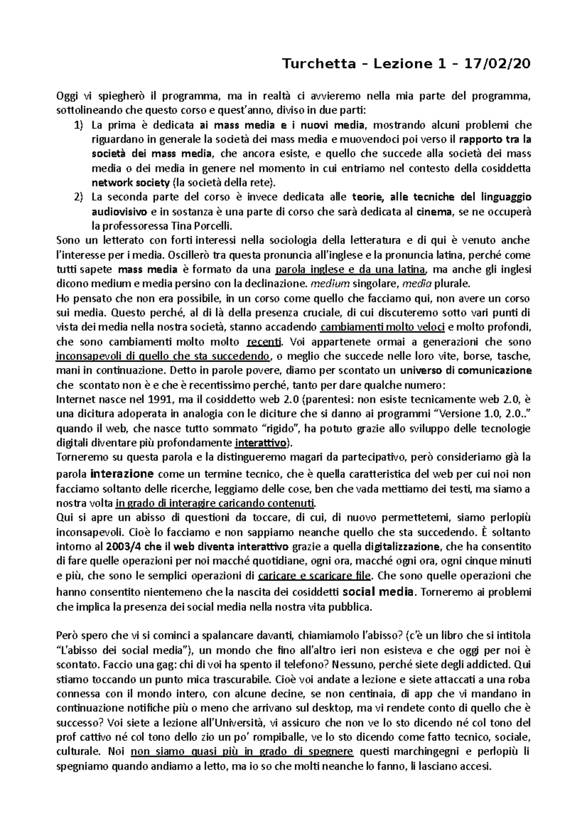 Lezione 1 ok - Benjamin - Turchetta – Lezione 1 – 17/02/ Oggi vi spiegherò il programma, ma in ...