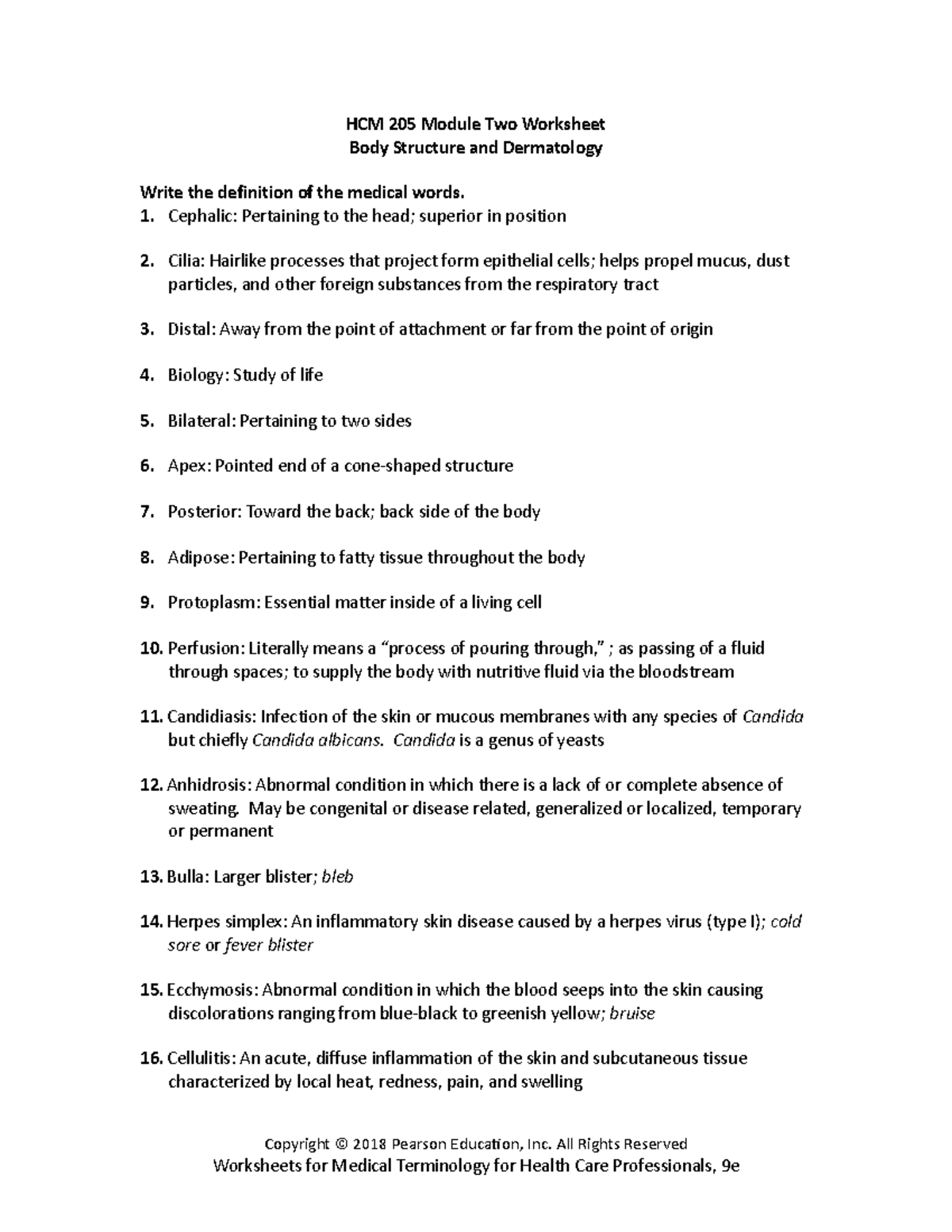 Module Two Worksheet - HCM 205 Module Two Worksheet Body Structure and ...