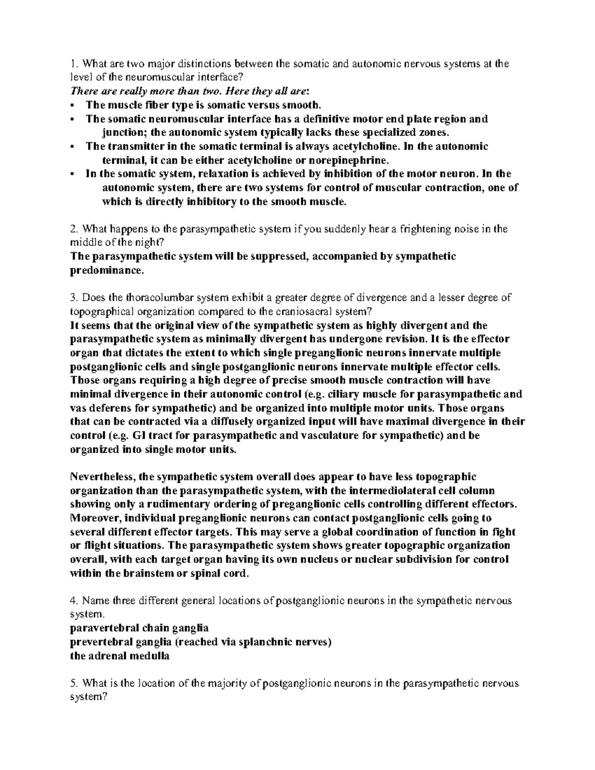 ANS Answers - Practice Questions, Dr. Sesack - What are two major ...