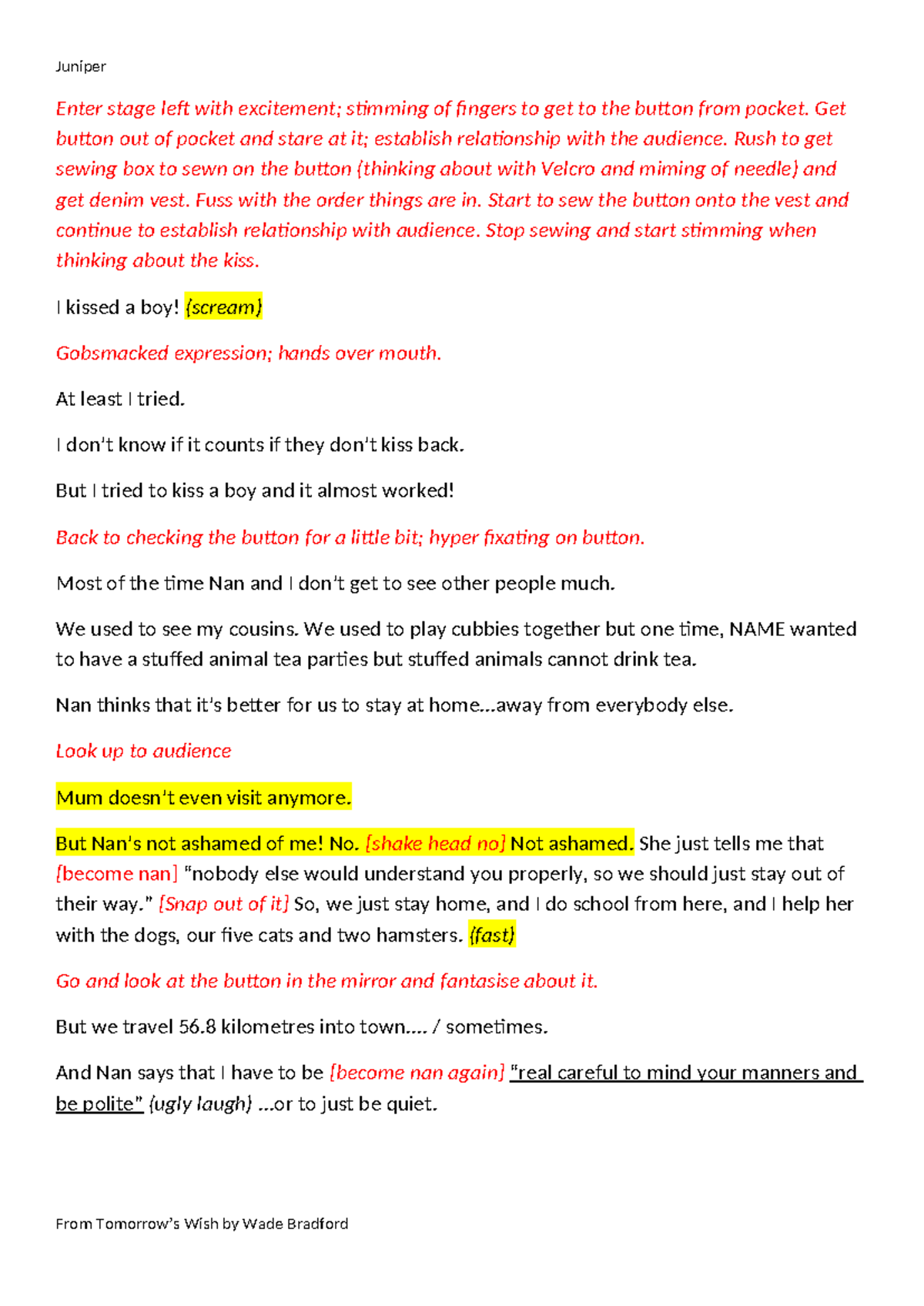 Individual project (Performance) Script - Enter stage left with ...