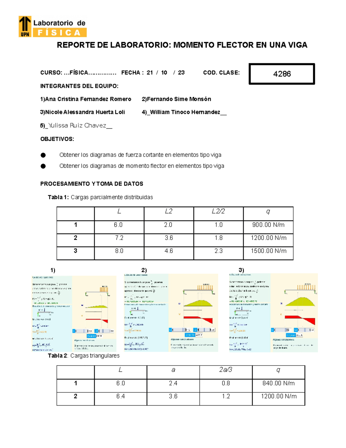 Reporte LAB Fisiarq S10 MF - REPORTE DE LABORATORIO: MOMENTO FLECTOR EN UNA VIGA CURSO: - Studocu