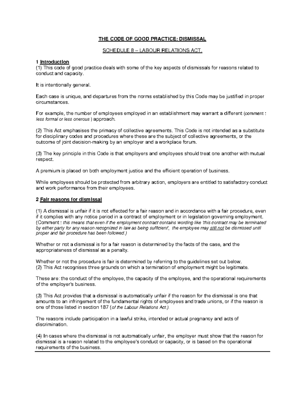 Code of Good Practice - Schedule 8 of the LRA - THE CODE OF GOOD ...