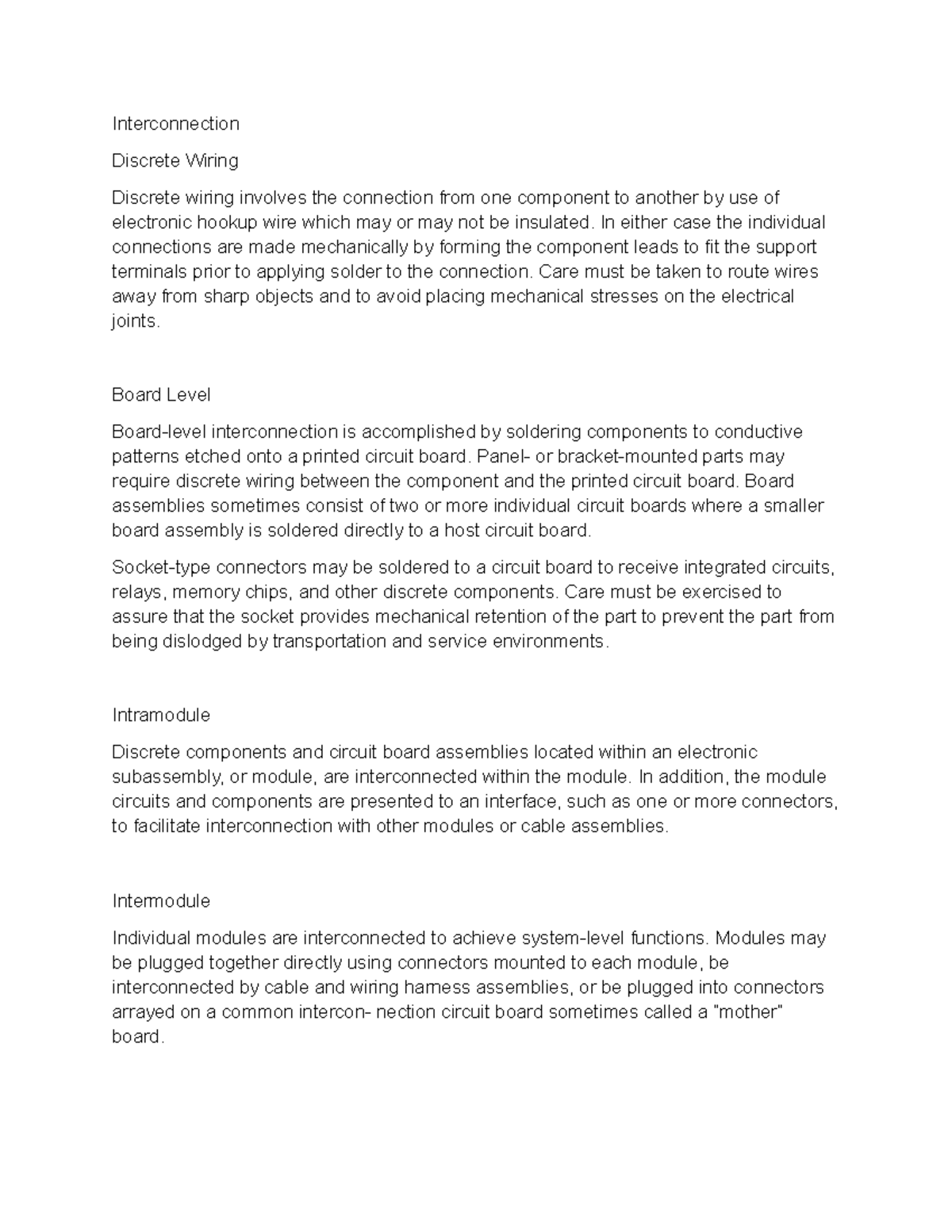 Interconnection - Discrete wiring involves the connection from one ...