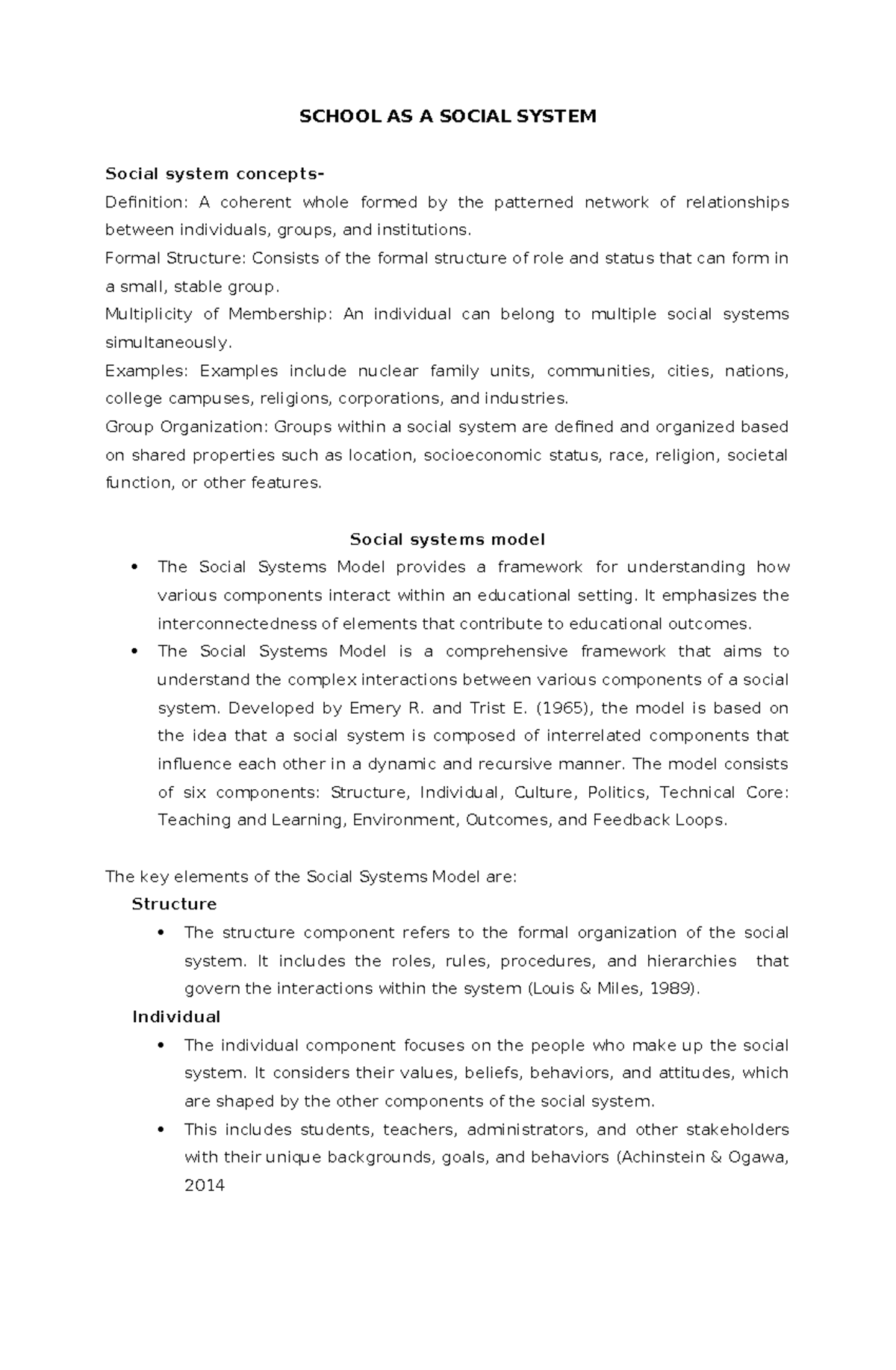Social Systems Model - ..... - SCHOOL AS A SOCIAL SYSTEM Social system ...
