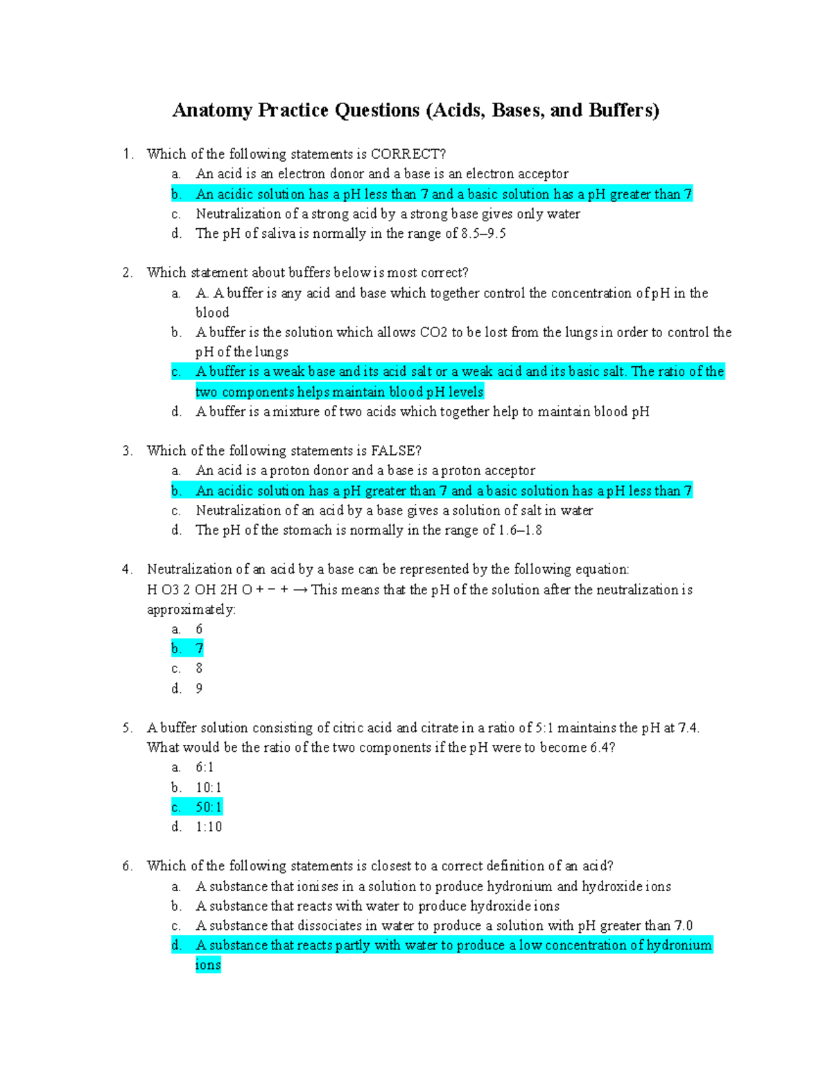 Anatomy Questions 13 Anatomy Practice Questions Acids Bases And 