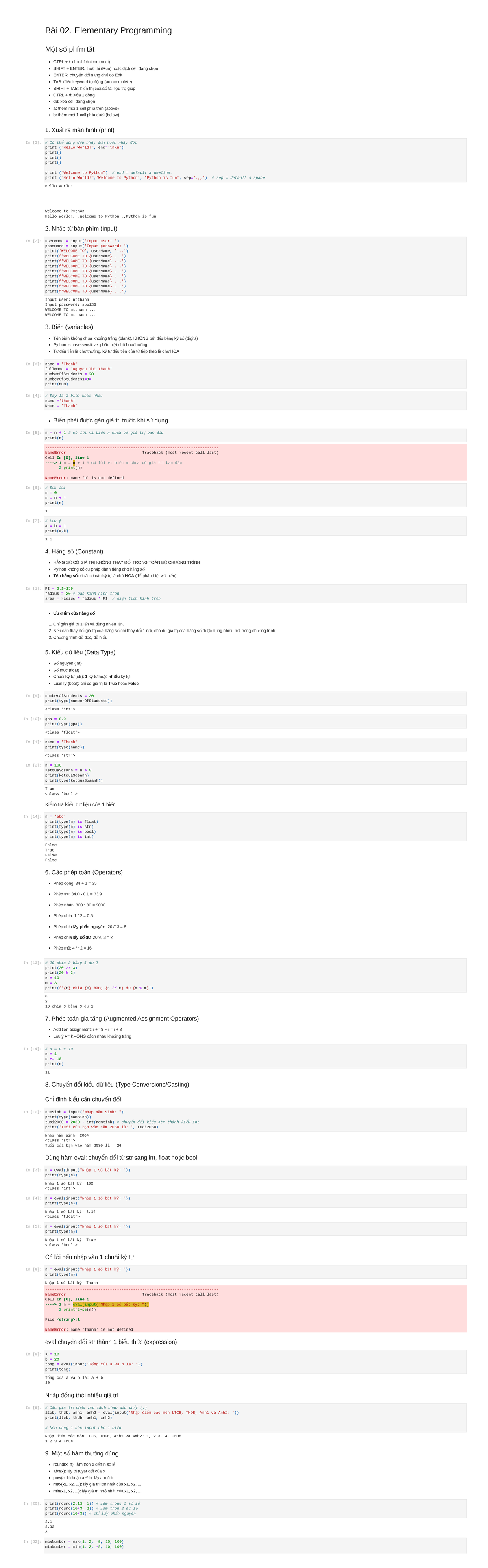 02. Elementary Programming - Bài 02. Elementary Programming Một số phím ...