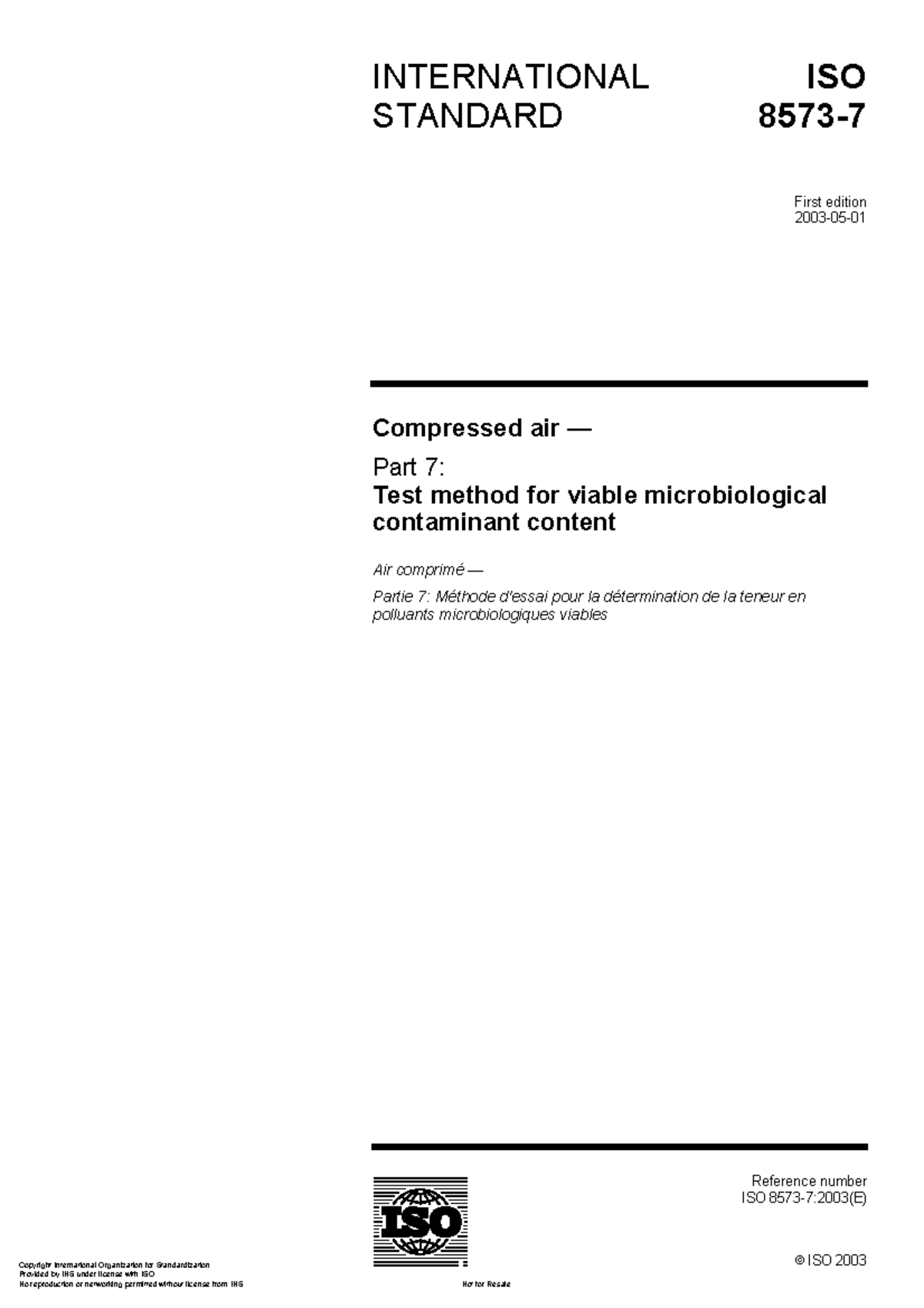 ISO 08573-7-2003 - Best - Reference number ISO 8573-7:2003(E) © ISO ...